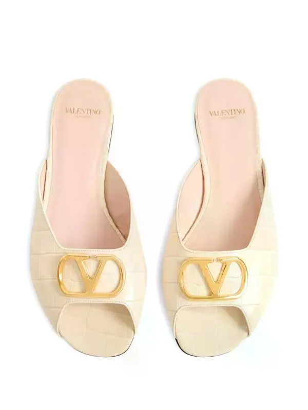 Valentino Garavani Vlogo Signature Slide Sandals In Printed Calfskin - Neutrals