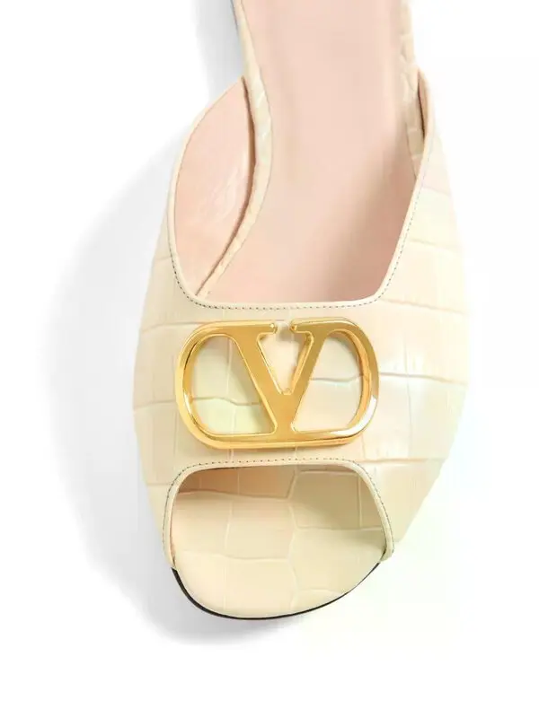 Valentino Garavani Vlogo Signature Slide Sandals In Printed Calfskin - Neutrals