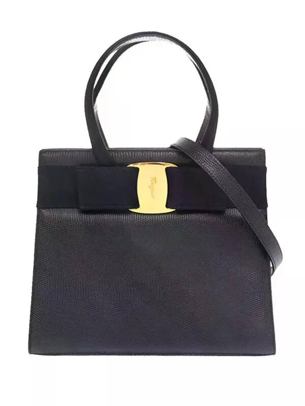 FERRAGAMO 20th Century Lizard Embossed Leather Vara Bow Satchel