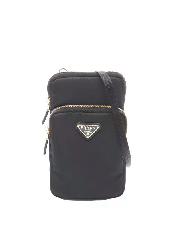 Prada Tessuto Double Zip Phone Holder Crossbody Bag - Black