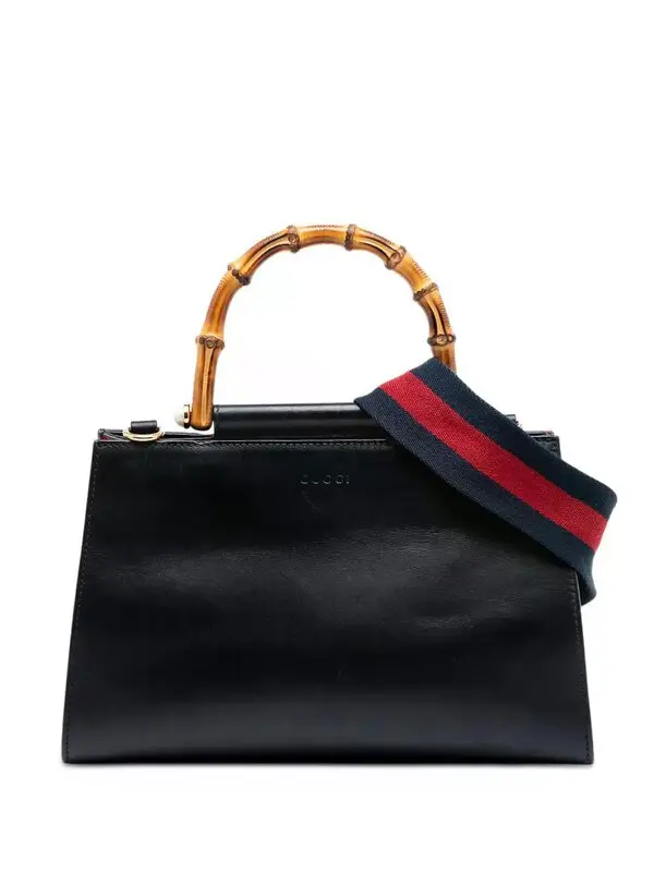 Gucci Leather Bamboo Nymphaea Web Satchel - Black