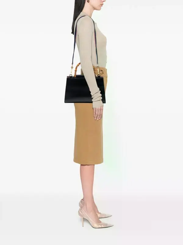 Gucci Leather Bamboo Nymphaea Web Satchel - Black