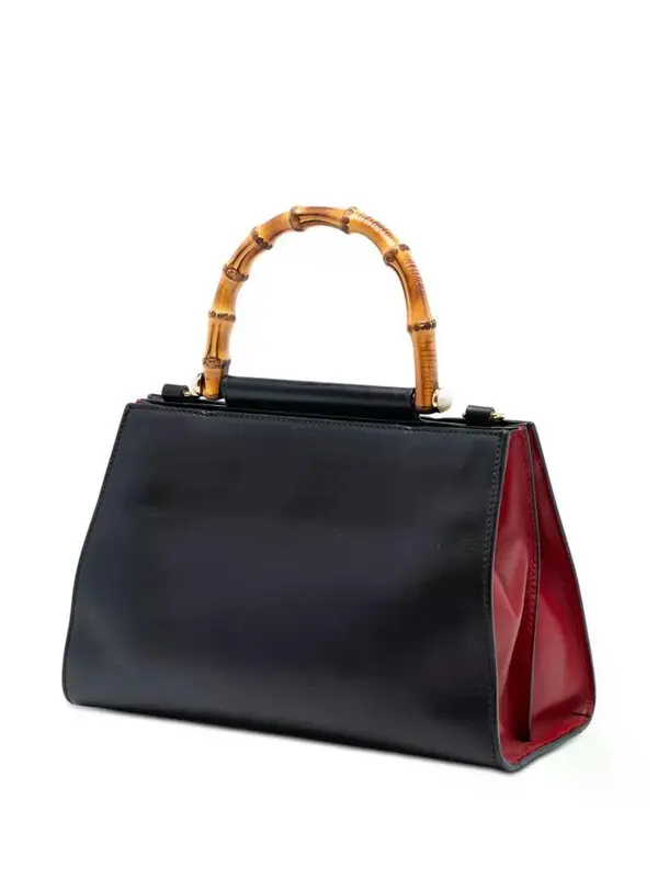 Gucci Leather Bamboo Nymphaea Web Satchel - Black