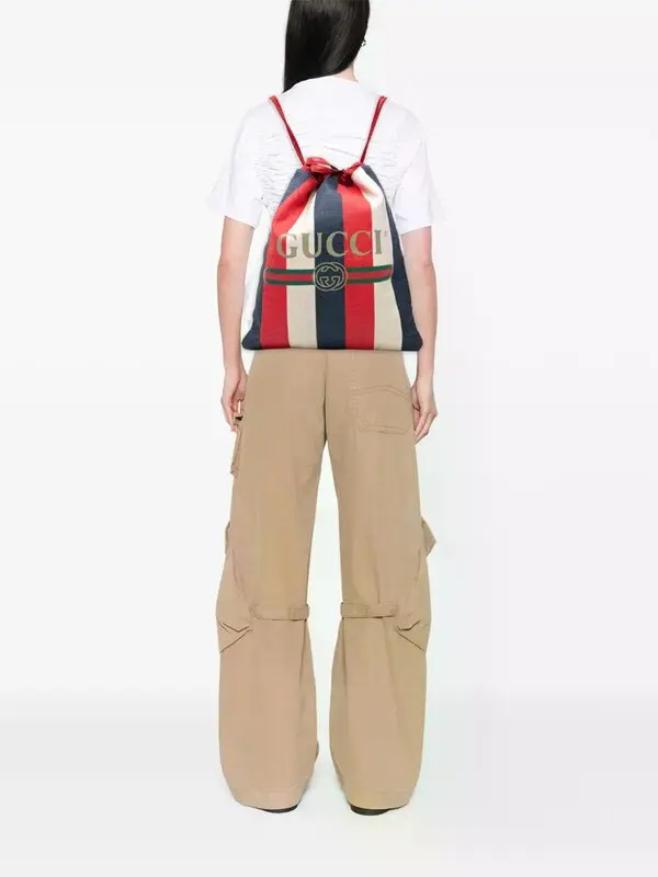 Gucci Canvas Sylvie Baiadera Web Drawstring Backpack