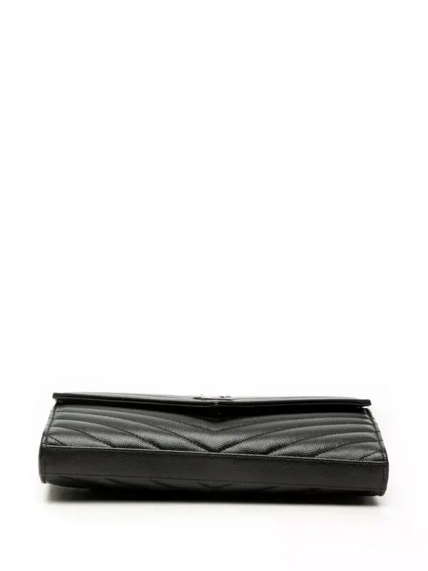 Saint Laurent 2017 Grain De Poudre Chevron Monogram Envelope Chain Wallet - Black