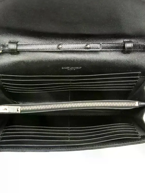 Saint Laurent 2017 Grain De Poudre Chevron Monogram Envelope Chain Wallet - Black