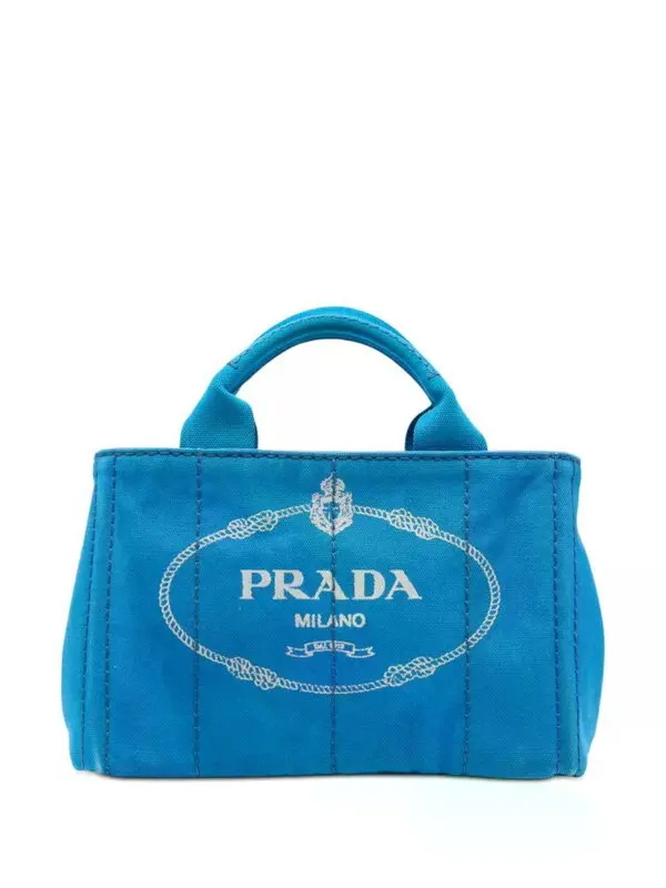 Prada Small Canapa Logo Satchel - Blue