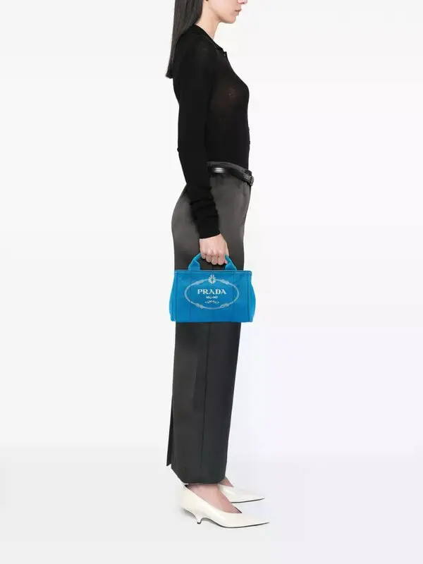 Prada Small Canapa Logo Satchel - Blue