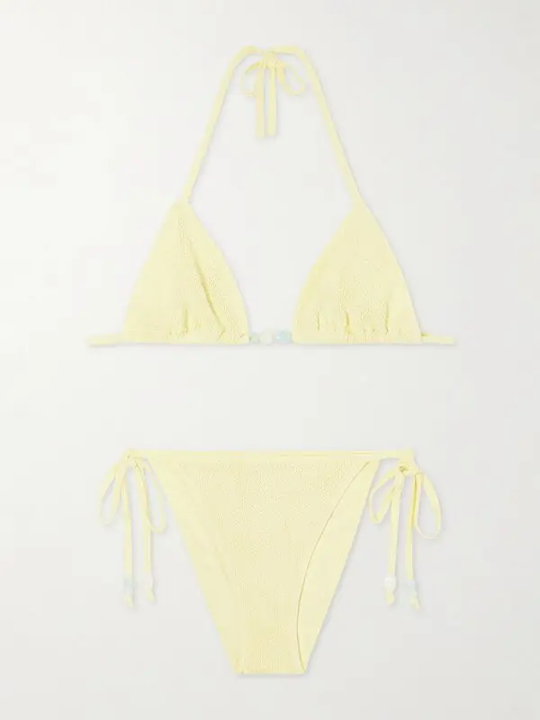 Hunza G Gina Bead-embellished Crinkle™ Bikini - Yellow