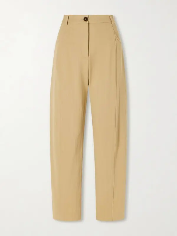BLAZÉ MILANO Embellished Paneled Twill Tapered Trousers - Neutrals