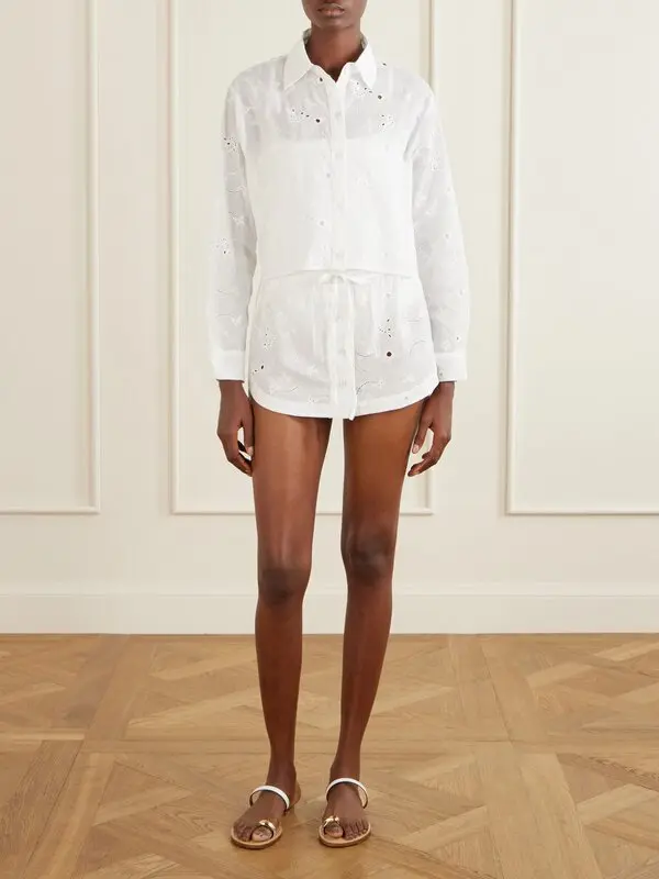 Kiki De Montparnasse Simone Cropped Broderie Anglaise Shirt - Neutrals