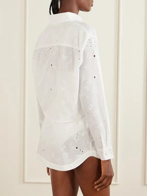 Kiki De Montparnasse Simone Cropped Broderie Anglaise Shirt - Neutrals