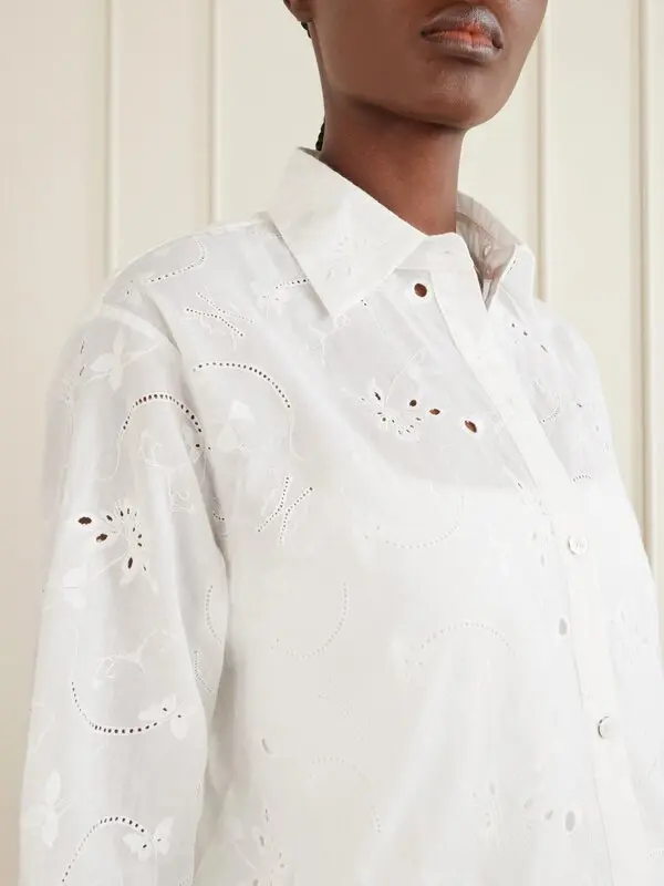 Kiki De Montparnasse Simone Cropped Broderie Anglaise Shirt - Neutrals