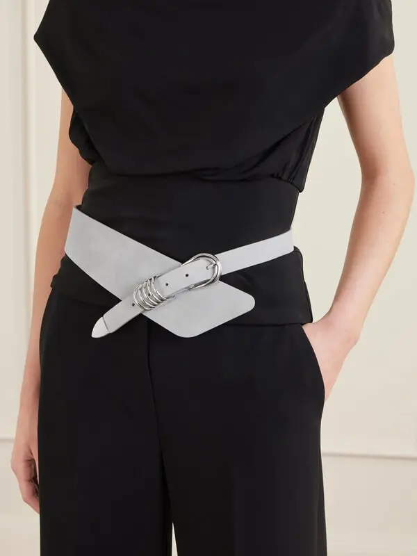 DEHANCHE Alcott Suede Belt With Silver-tone Buckle - Gray