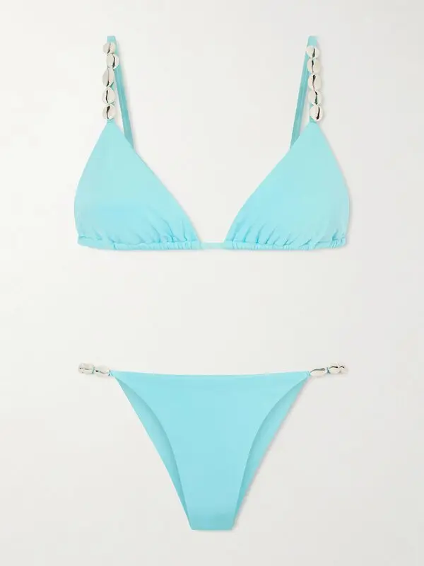 SARA CRISTINA Cowries Embellished Bikini - Blue