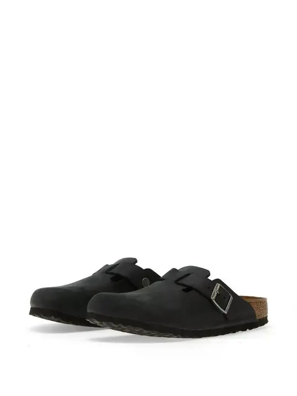 BIRKENSTOCK Boston Leather Flat Mules - Black