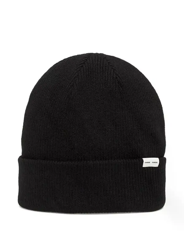 SAMSOE SAMSOE Logo-patch Ribbed Beanie - Black