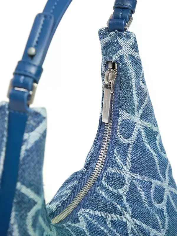 Calvin Klein Monogram Pattern Denim Shoulder Bag