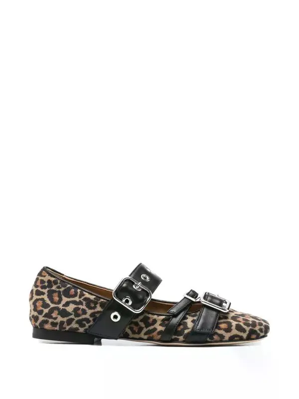 ANNA F. Leopard-print Buckled Ballet Flats - Neutrals