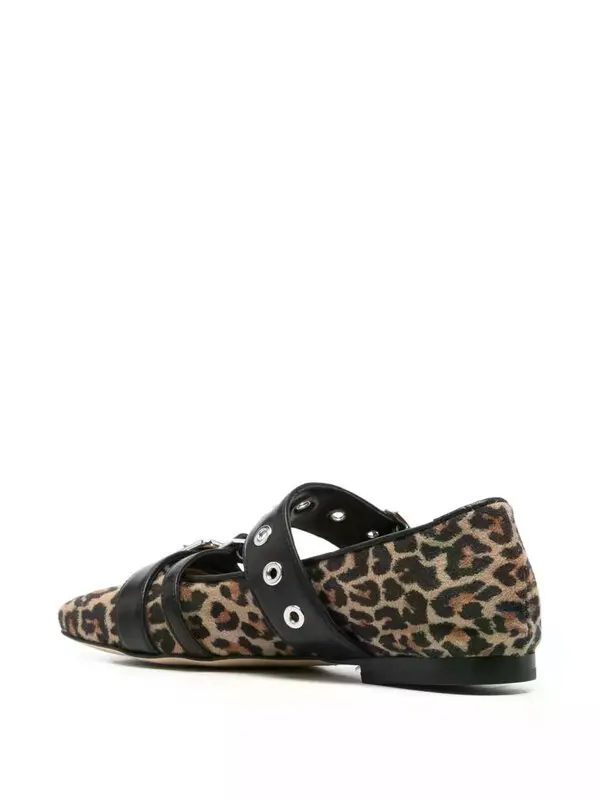 ANNA F. Leopard-print Buckled Ballet Flats - Neutrals