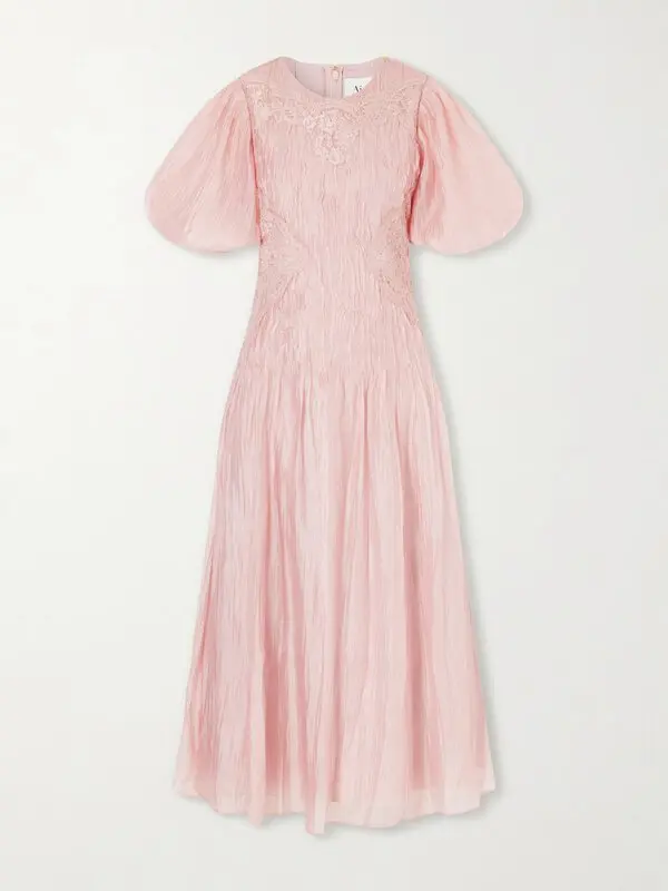 Aje Ophelia Lace-trimmed Crinkled-satin Midi Dress - Pink