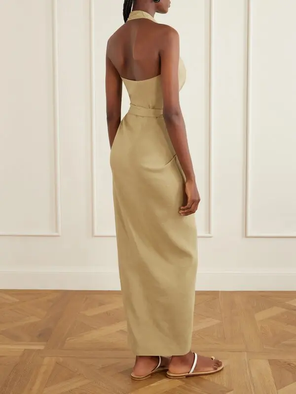 CORTANA Mona" Halterneck Linen And Silk-blend Maxi Dress