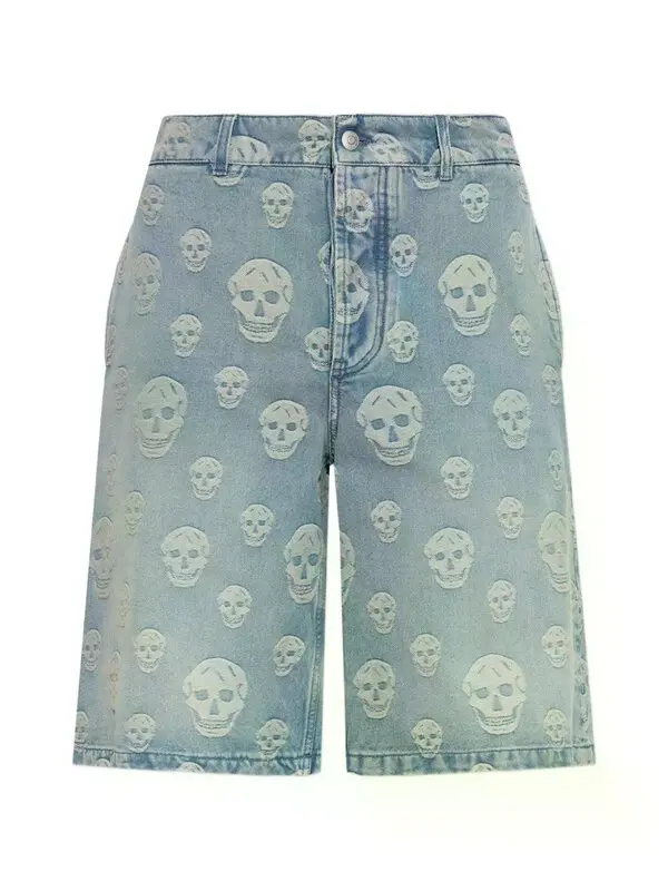 Alexander McQueen Monogrammed Skull Jacquard Denim Shorts
