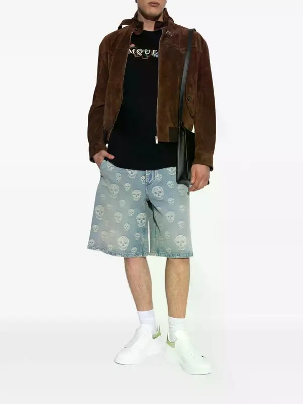Alexander McQueen Monogrammed Skull Jacquard Denim Shorts