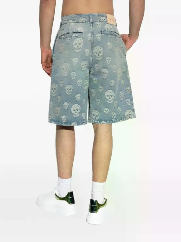 Alexander McQueen Monogrammed Skull Jacquard Denim Shorts