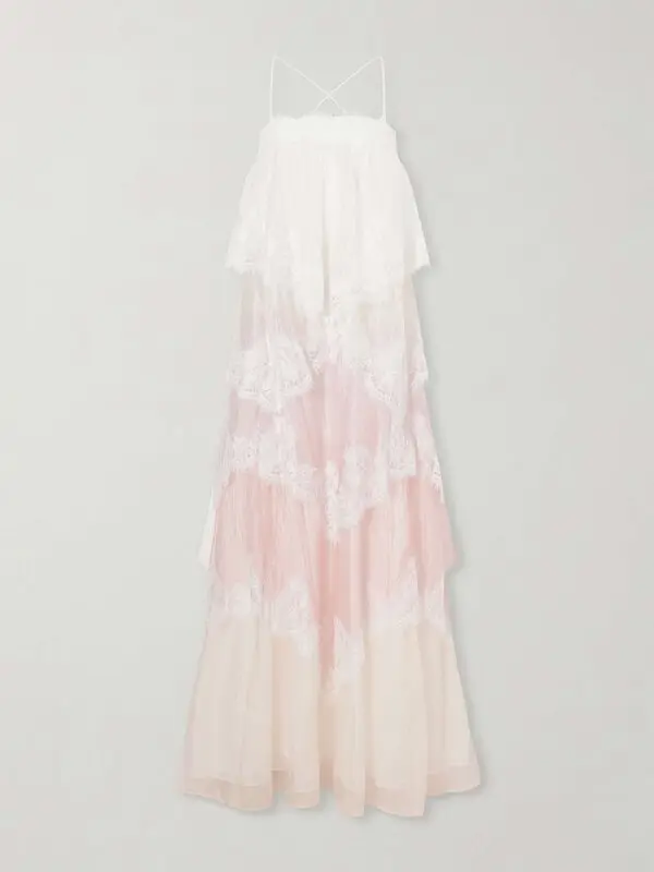 Aje Ophelia Lace-trimmed Ruffled Chiffon Gown - Pink