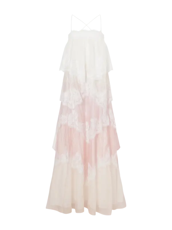 Aje Ophelia Lace-trimmed Ruffled Chiffon Gown - Pink