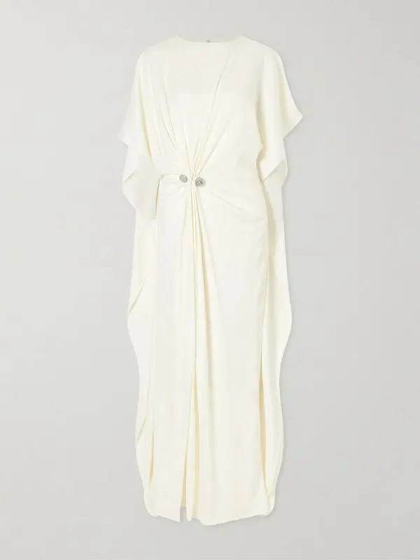 Brandon Maxwell Draped Embellished Crepe Midi Dress - Neutrals
