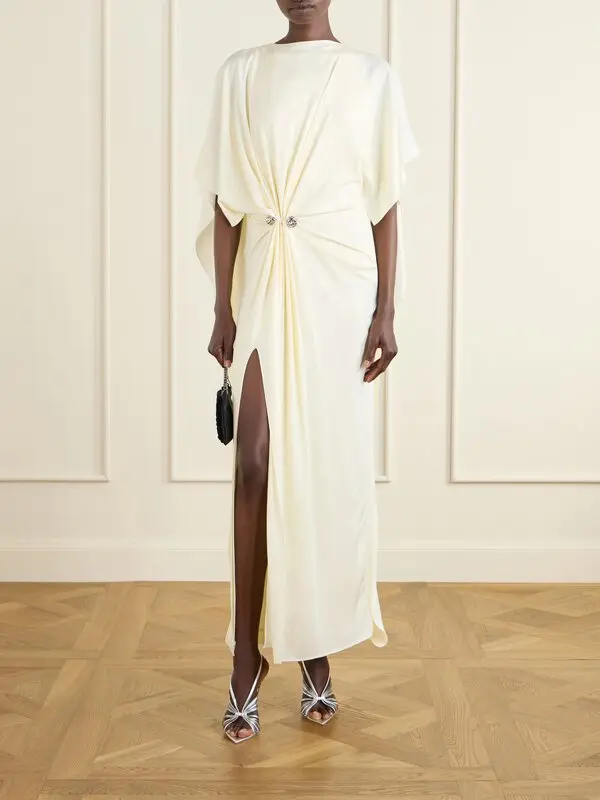 Brandon Maxwell Draped Embellished Crepe Midi Dress - Neutrals