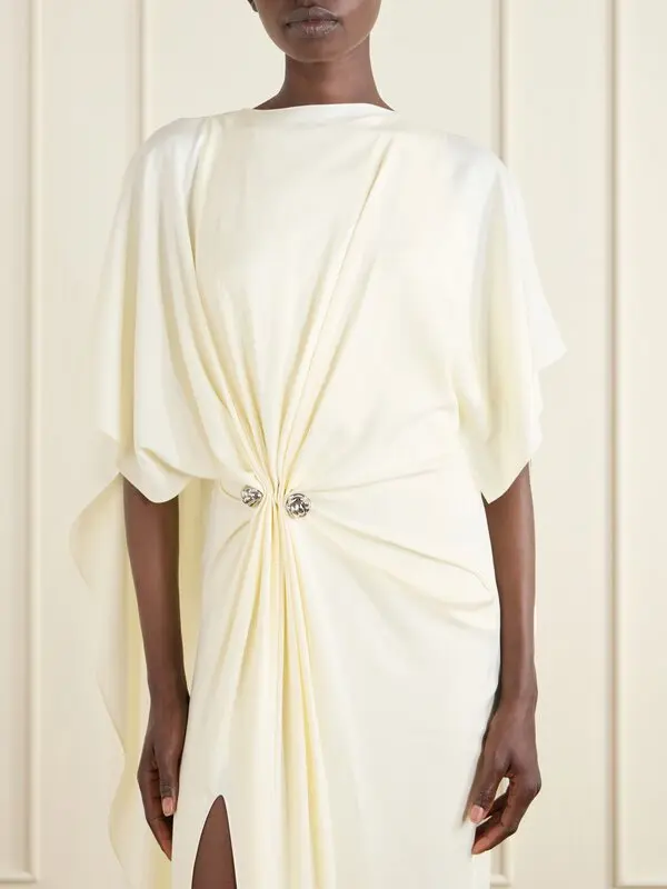 Brandon Maxwell Draped Embellished Crepe Midi Dress - Neutrals