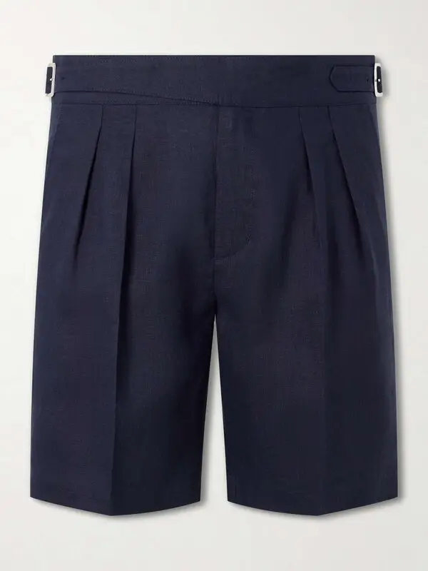 Mr P. Straight-leg Pleated Linen Bermuda Shorts - Blue