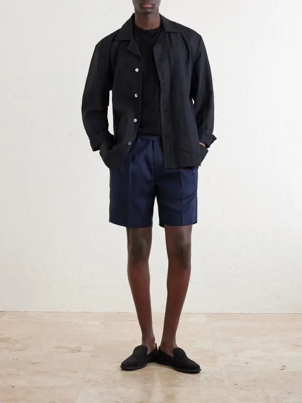 Mr P. Straight-leg Pleated Linen Bermuda Shorts