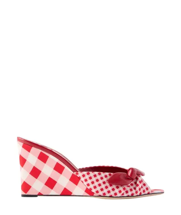 JIMMY CHOO Livi 85mm Leather-trimmed Checked Wedge Mules - Red