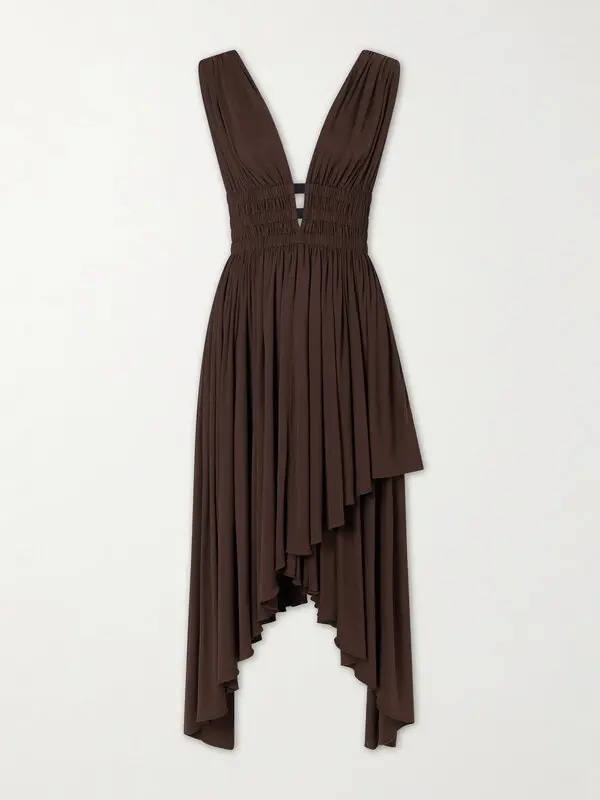 Alaïa Draped Jersey Midi Dress - Brown