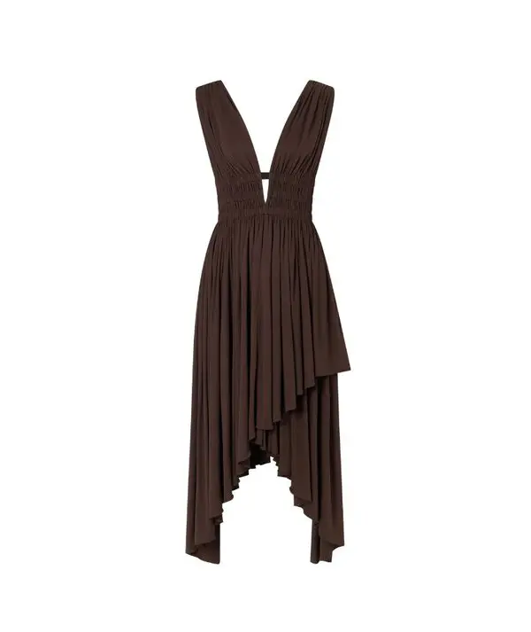 Alaïa Draped Jersey Midi Dress - Brown