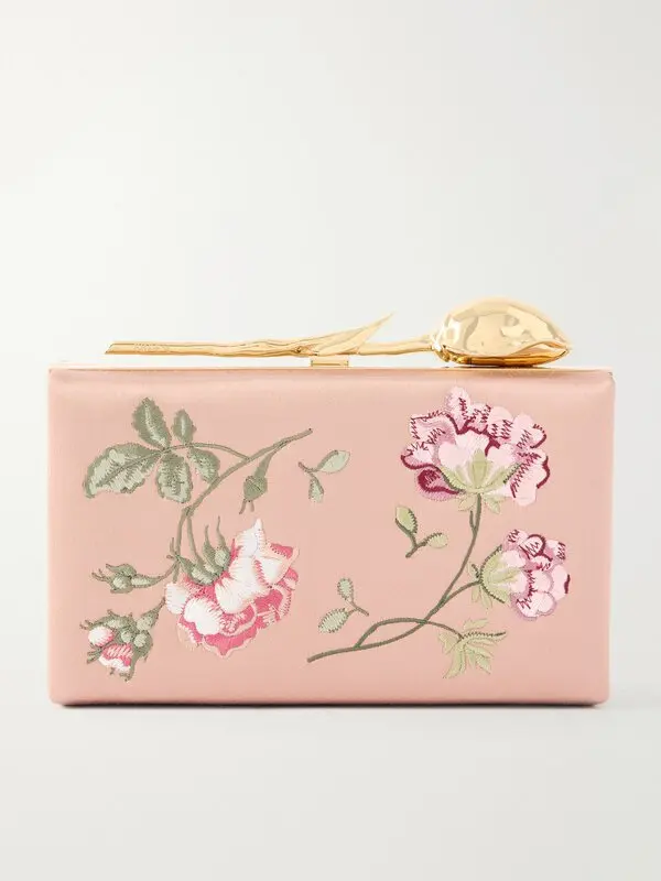Erdem Bloom Embroidered Satin Clutch - Pink