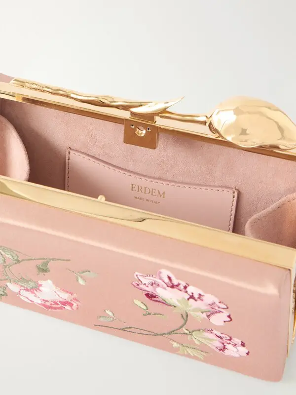 Erdem Bloom Embroidered Satin Clutch