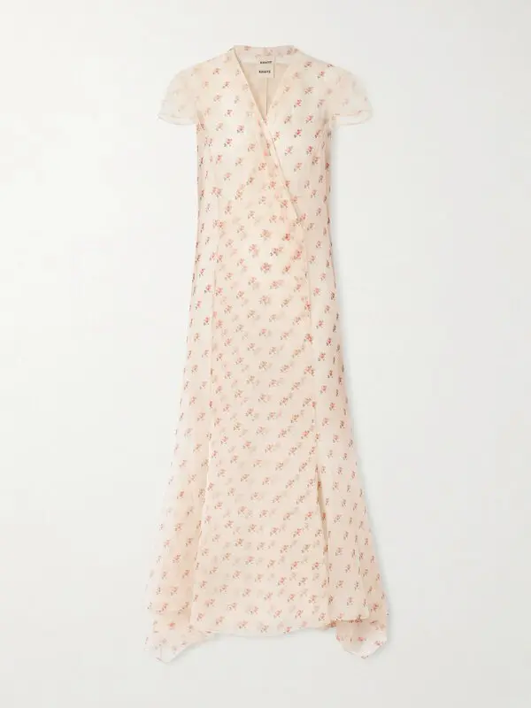 Khaite Meera Floral-print Silk-organza Midi Dress - Pink