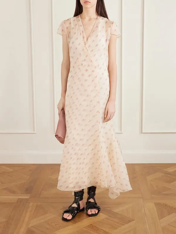Khaite Meera Floral-print Silk-organza Midi Dress - Pink