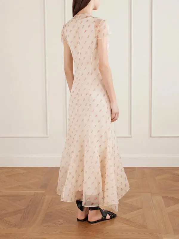 Khaite Meera Floral-print Silk-organza Midi Dress - Pink