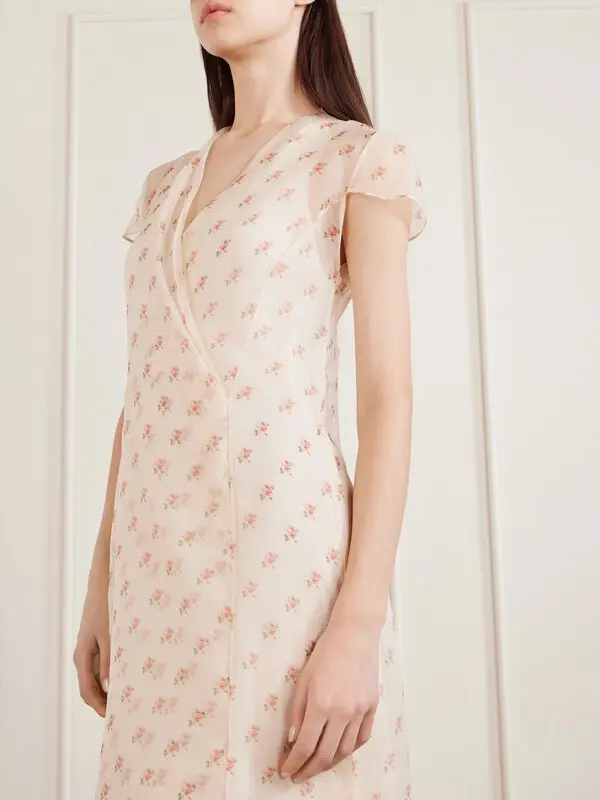 Khaite Meera Floral-print Silk-organza Midi Dress - Pink