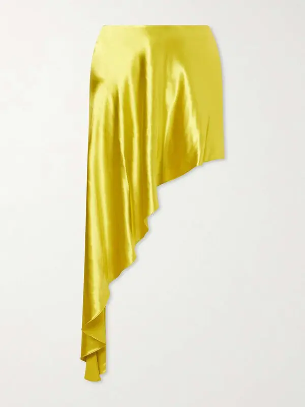 Alaïa Asymmetric Satin Midi Skirt - Lime Green