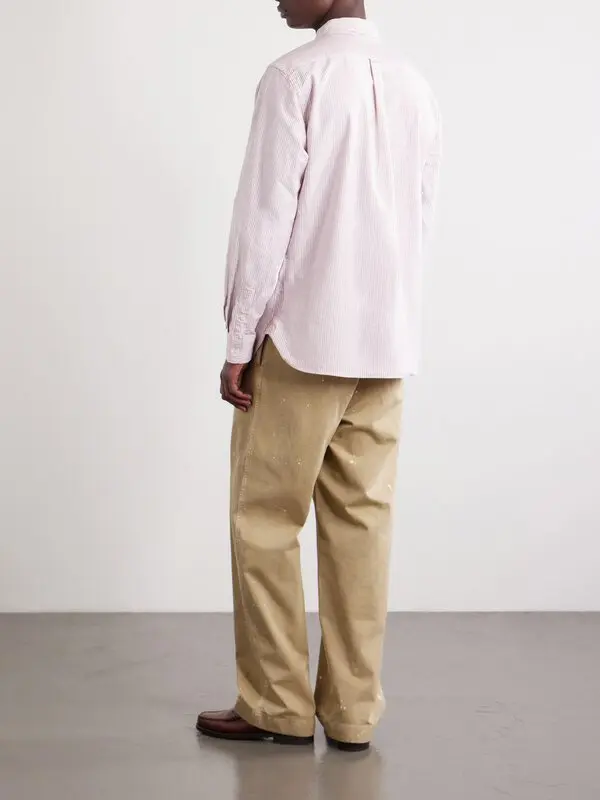 BEAMS Button-down Collar Striped Cotton Shirt - Pink