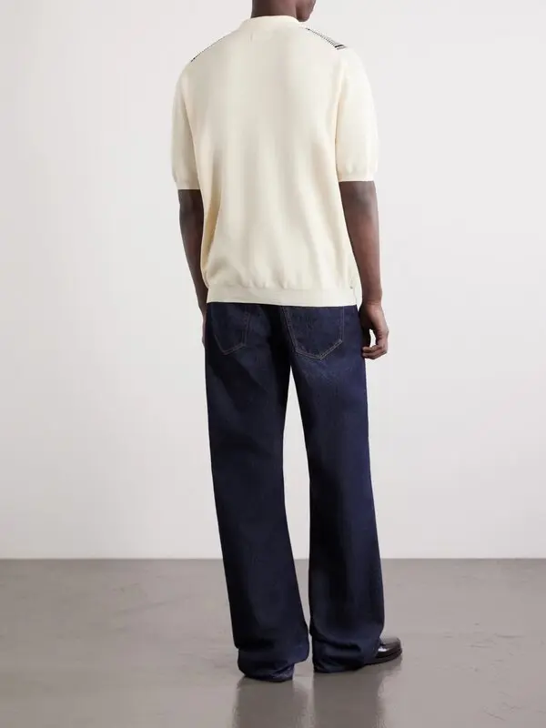 BEAMS Striped Knitted Half-zip Polo Shirt - Neutrals