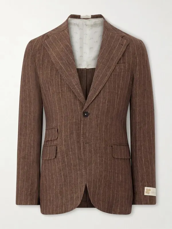 Massimo Alba Pinstriped Linen Blazer - Brown