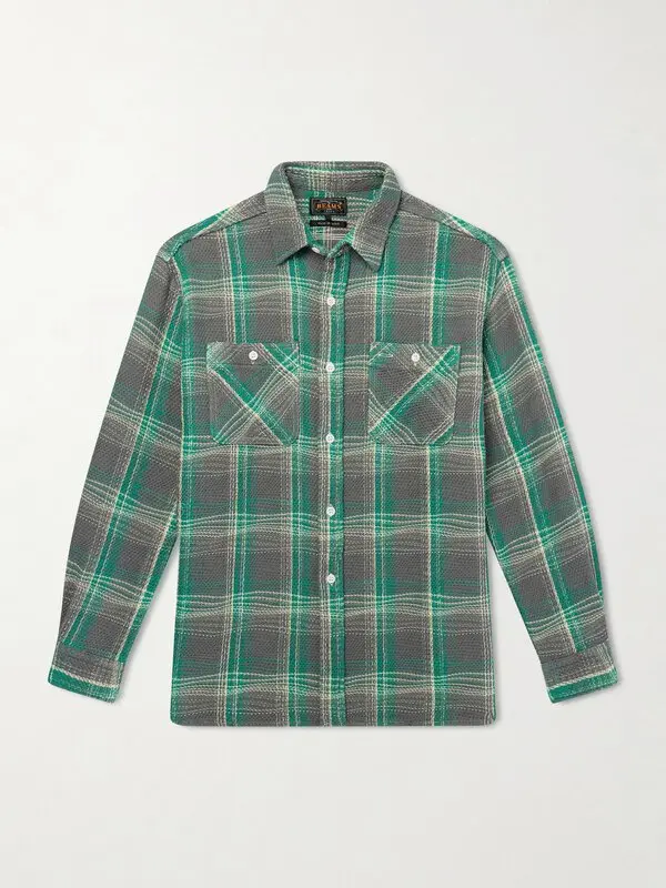BEAMS Checked Waffle-knit Cotton Shirt - Green